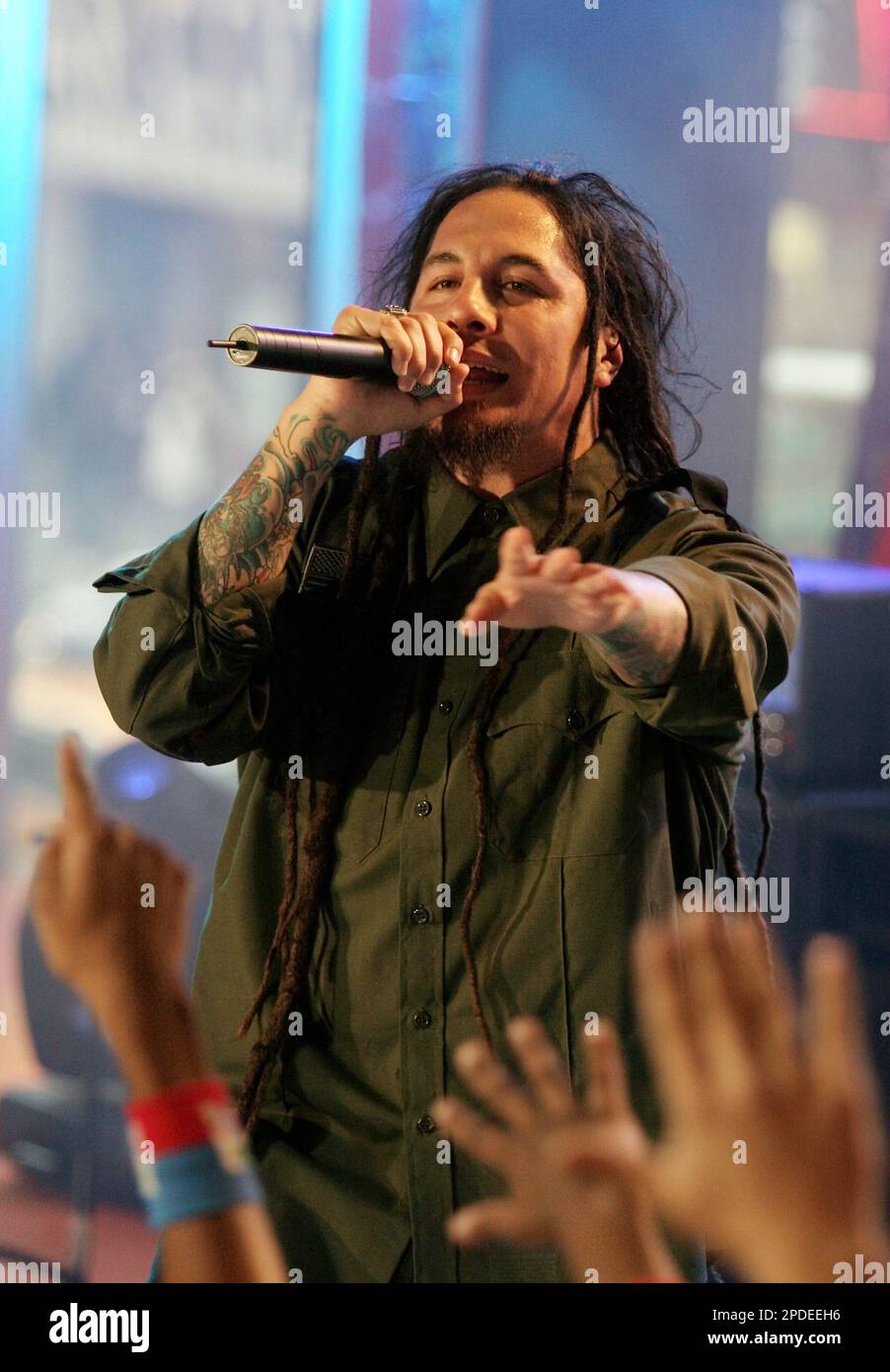 Sonny Sandoval lead singer for the band P.O.D. performs on stage during ...