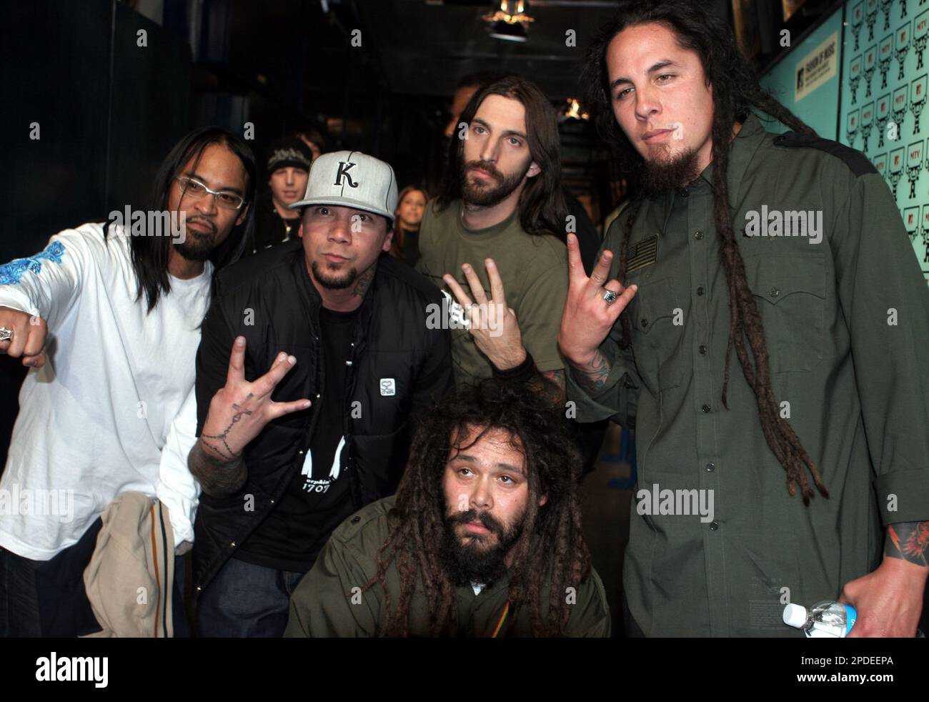 The band P.O.D. poses backstage during MTV's "Total Request Live" show ...