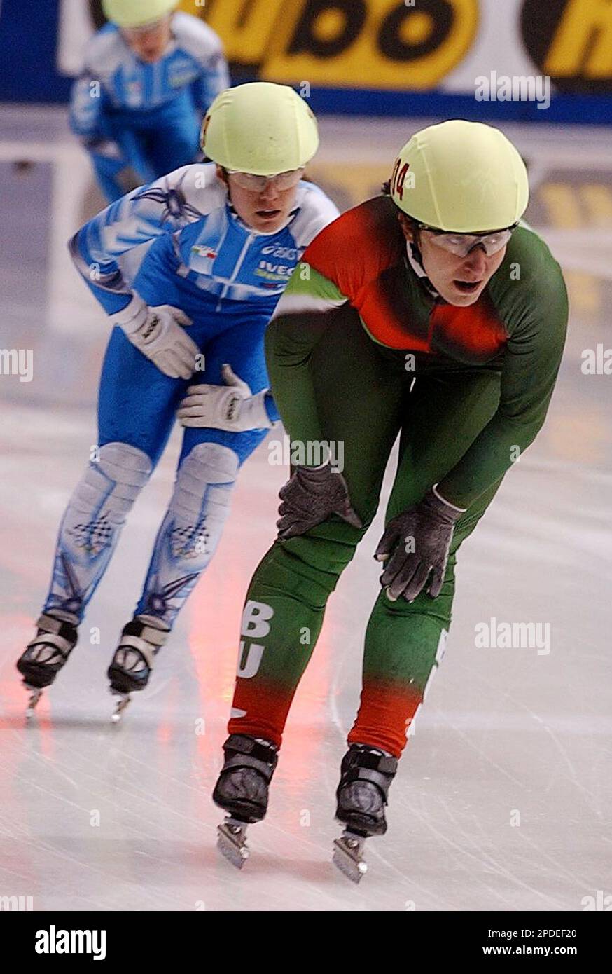 Bulgarian Evgenia Radanova, right, moments after finishing first in the ...