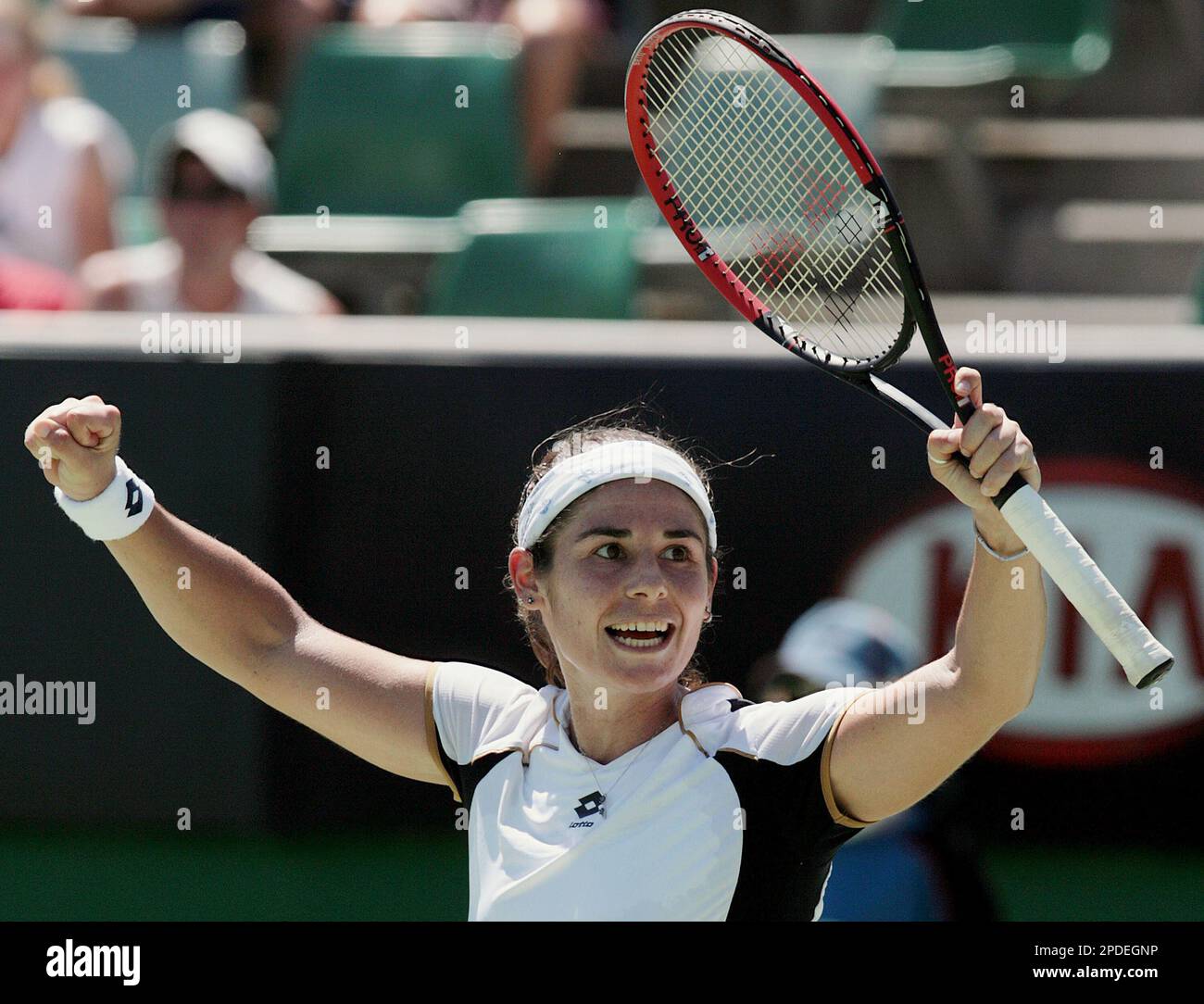 Virginia Ruano Pascual celebrates her win over Laura Granville of the ...