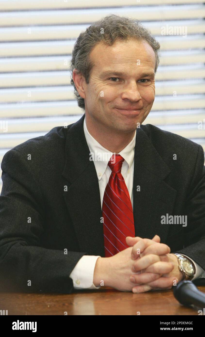 Ted Blazer, of Lake Placid, N.Y., smiles during a news conference at ...