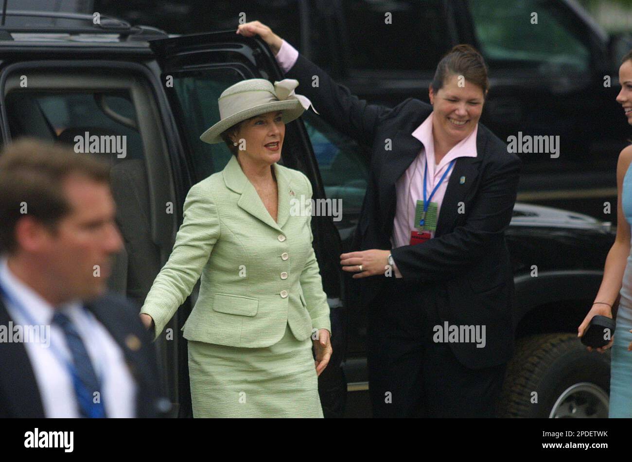 U.S. first lady Laura Bush arrives amid tight security for the ...
