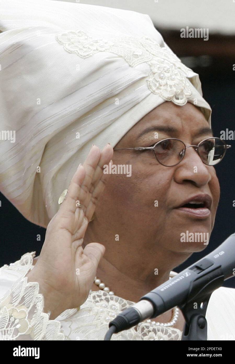 Ellen Johnson Sirleaf is sworn in as president during her inauguration ...