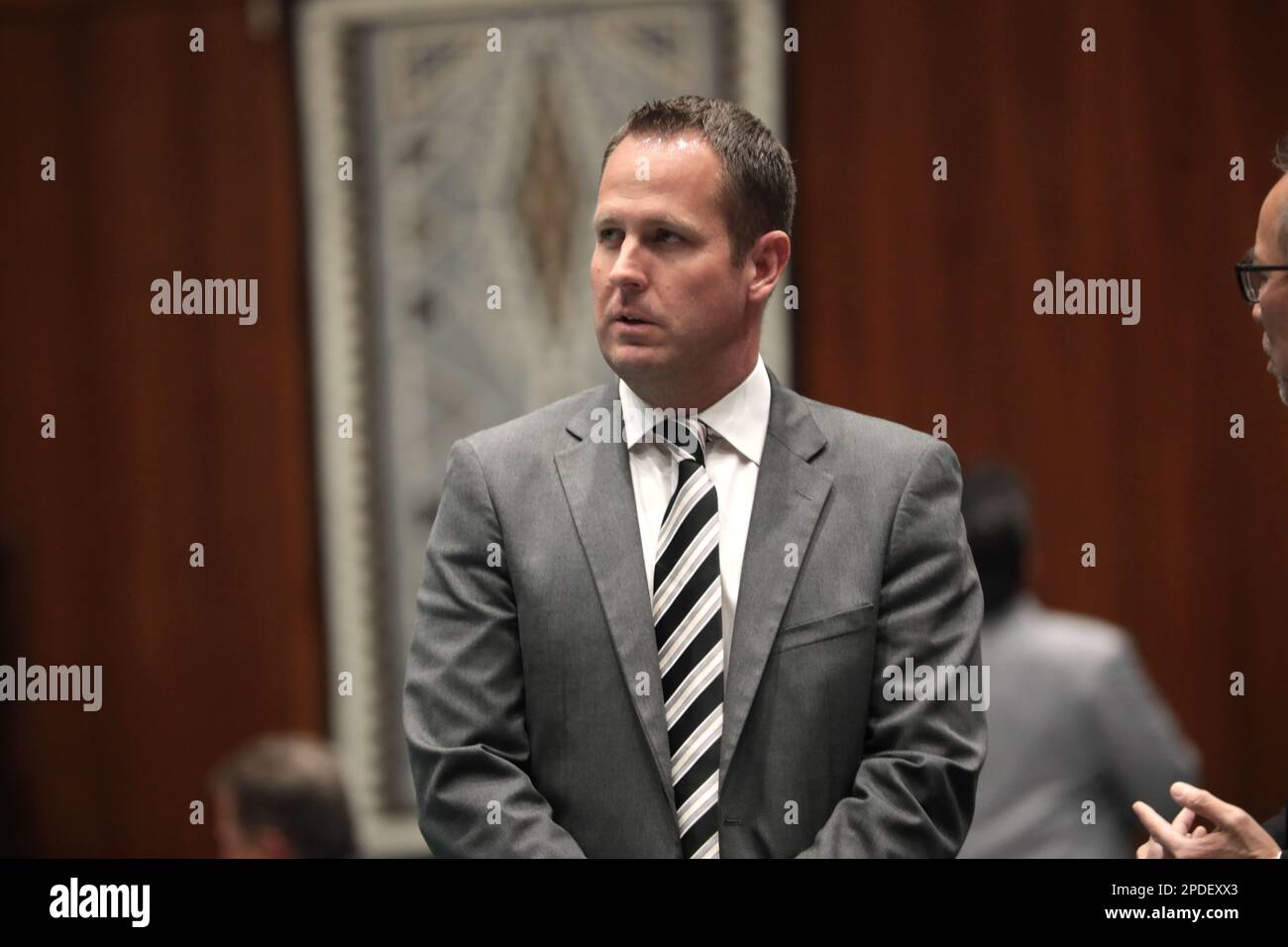 Phoenix, Arizona, USA. 14th Mar, 2023. Arizona State Representative Travis Grantham speaks on ...
