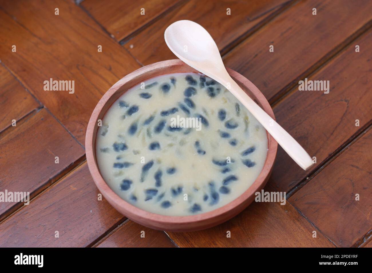 a close up of a bowl of traditional Indonesian drink called Dawet Ireng ...