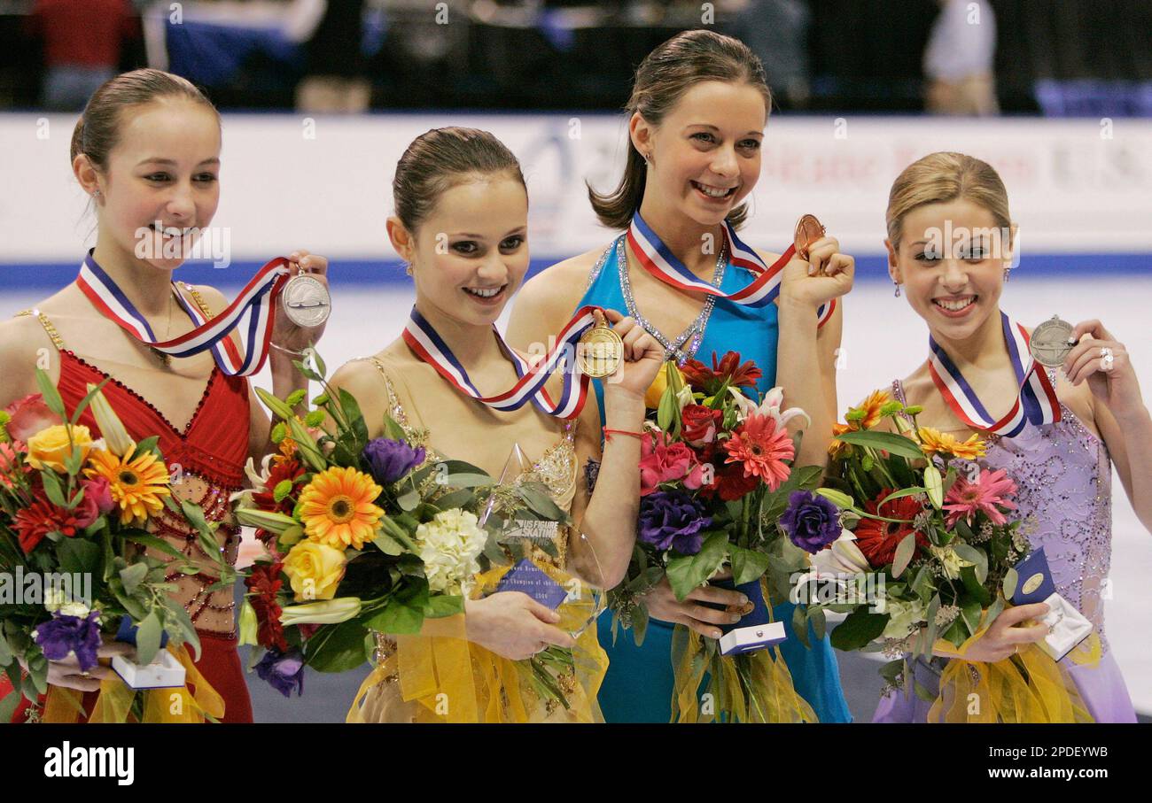 From left, silver medalist Kimmie Meissner, gold medalist Sasha Cohen ...