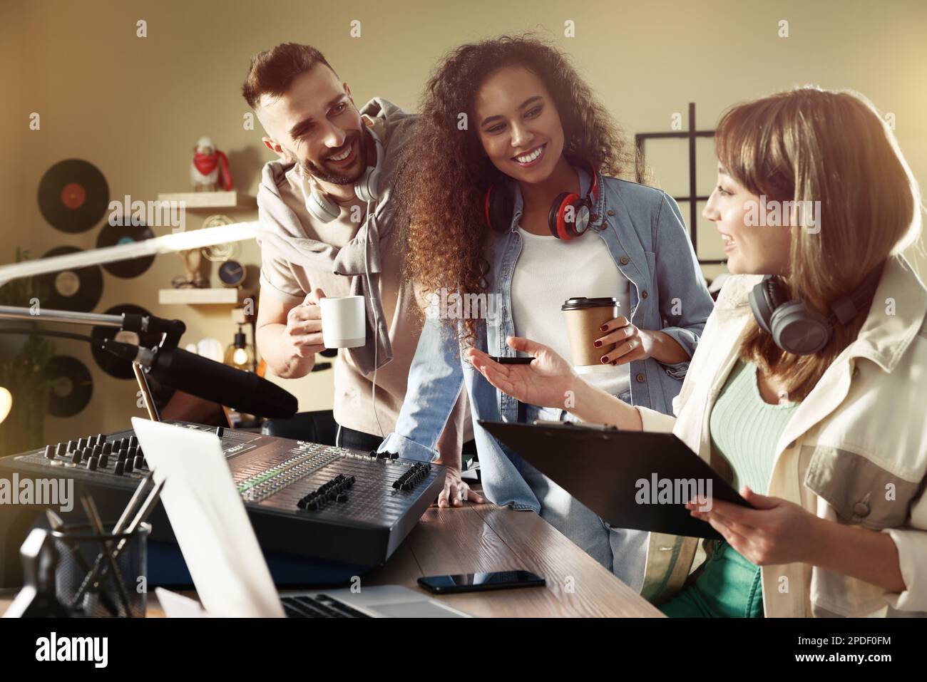 People working in modern radio studio with professional equipment Stock ...
