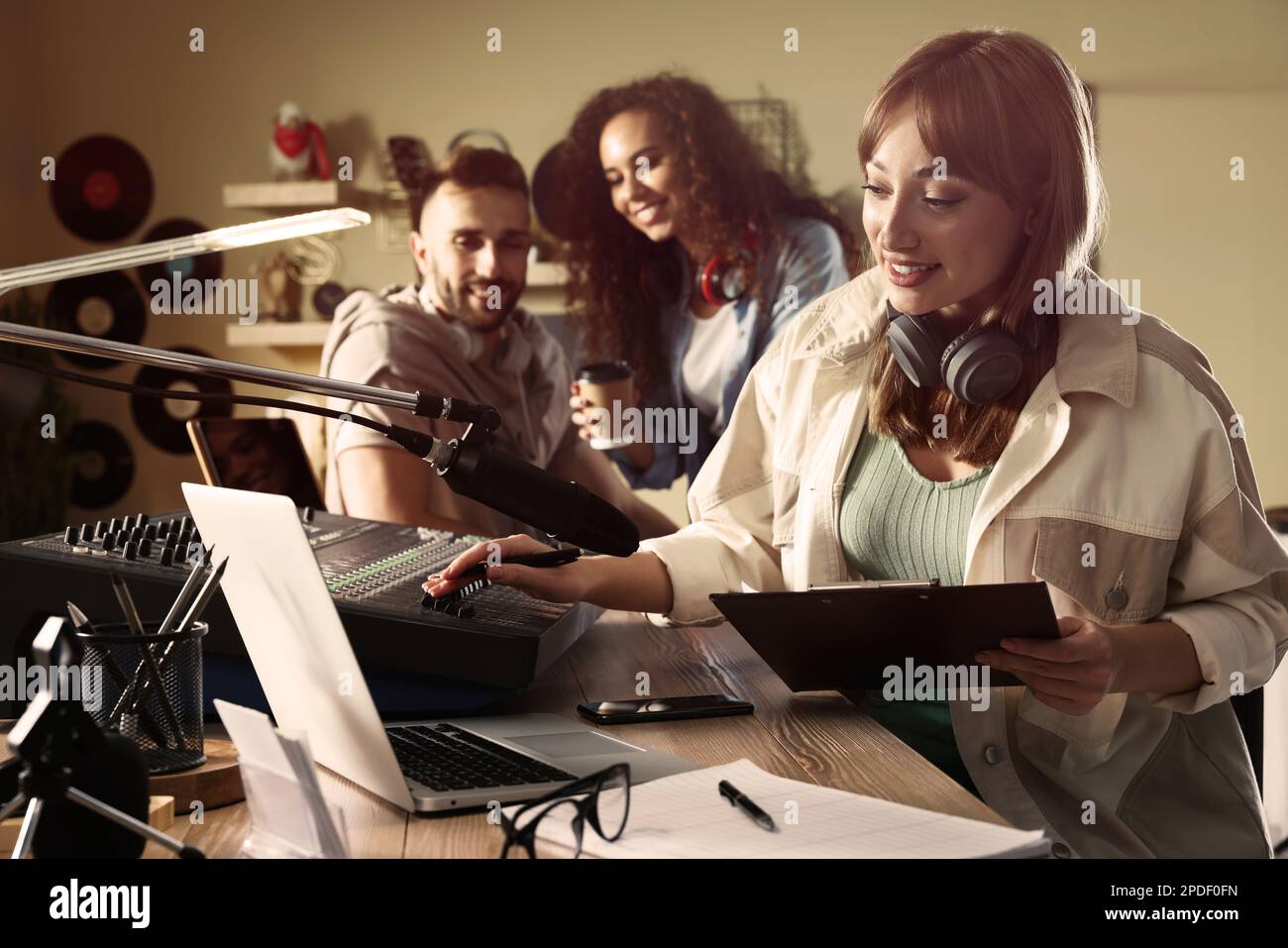 People working in modern radio studio with professional equipment Stock ...