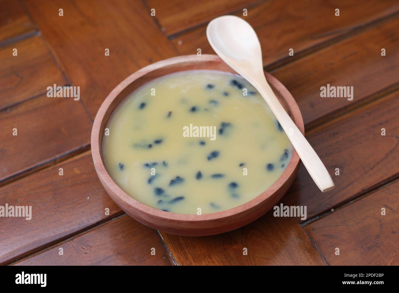 a close up of a bowl of traditional Indonesian drink called Dawet Ireng ...
