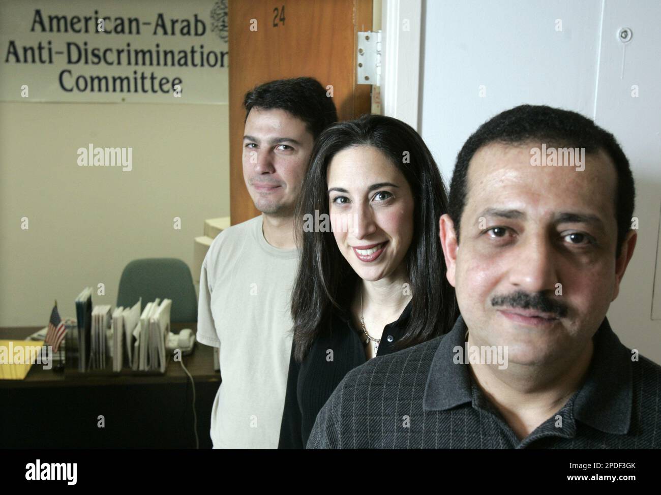 Three members of the American-Arab Anti-Discrimination Committee, Hesham Mahmoud, right, Maha M ...