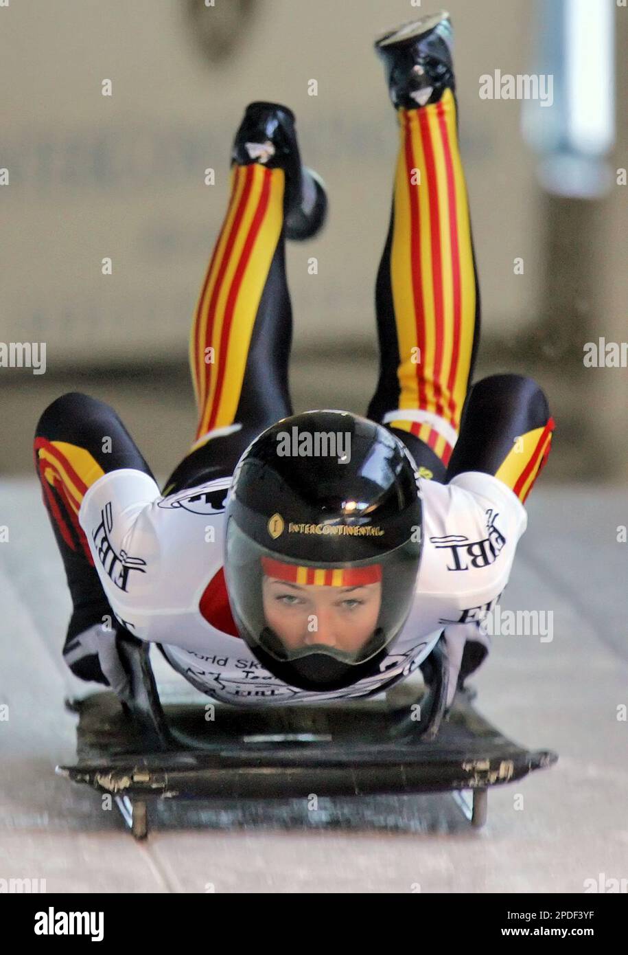 Anja Huber from Germany starts to the women's skeleton world cup ...