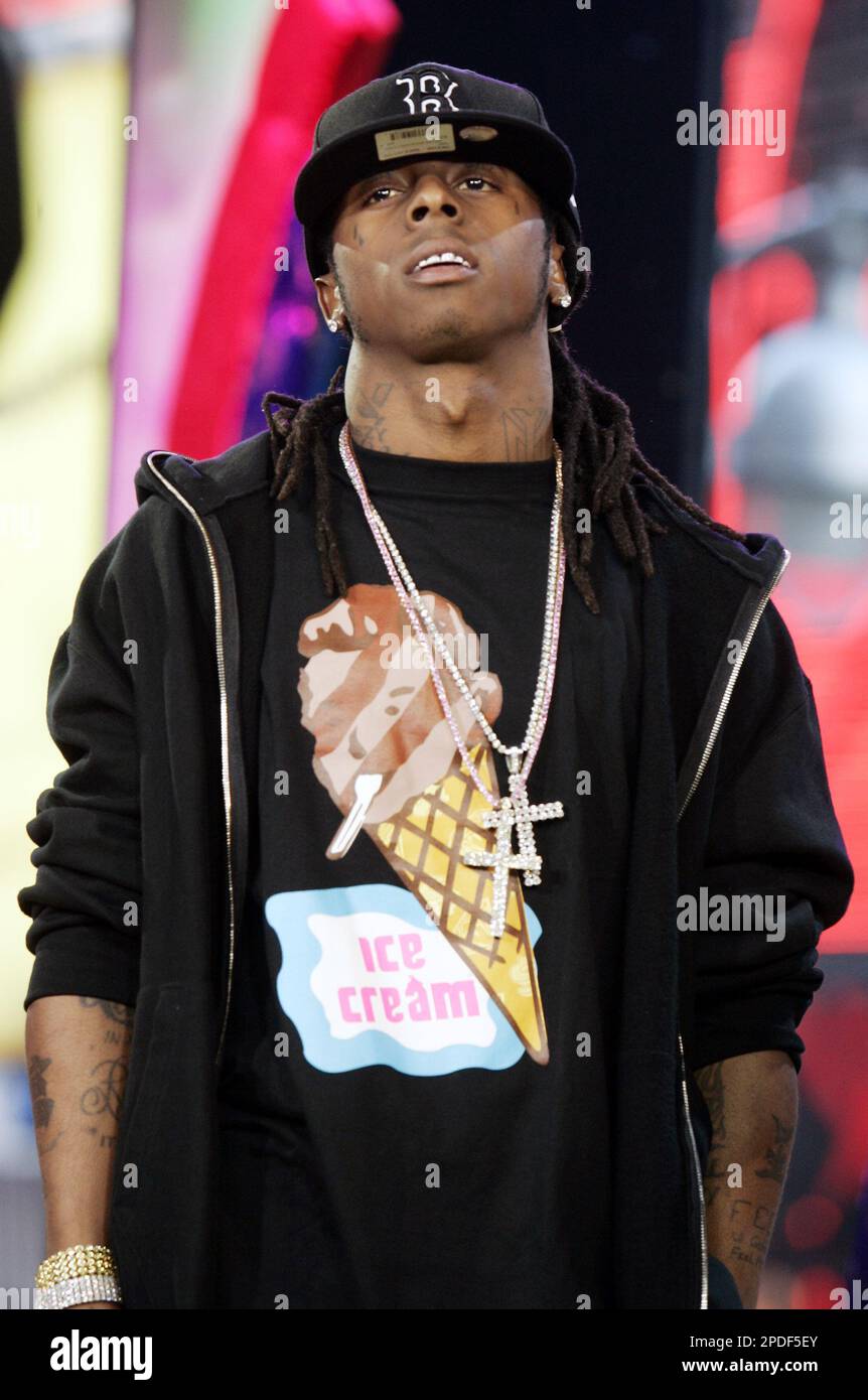 Hip-hop artist Lil Wayne appears on stage during MTV's 'Total Request ...
