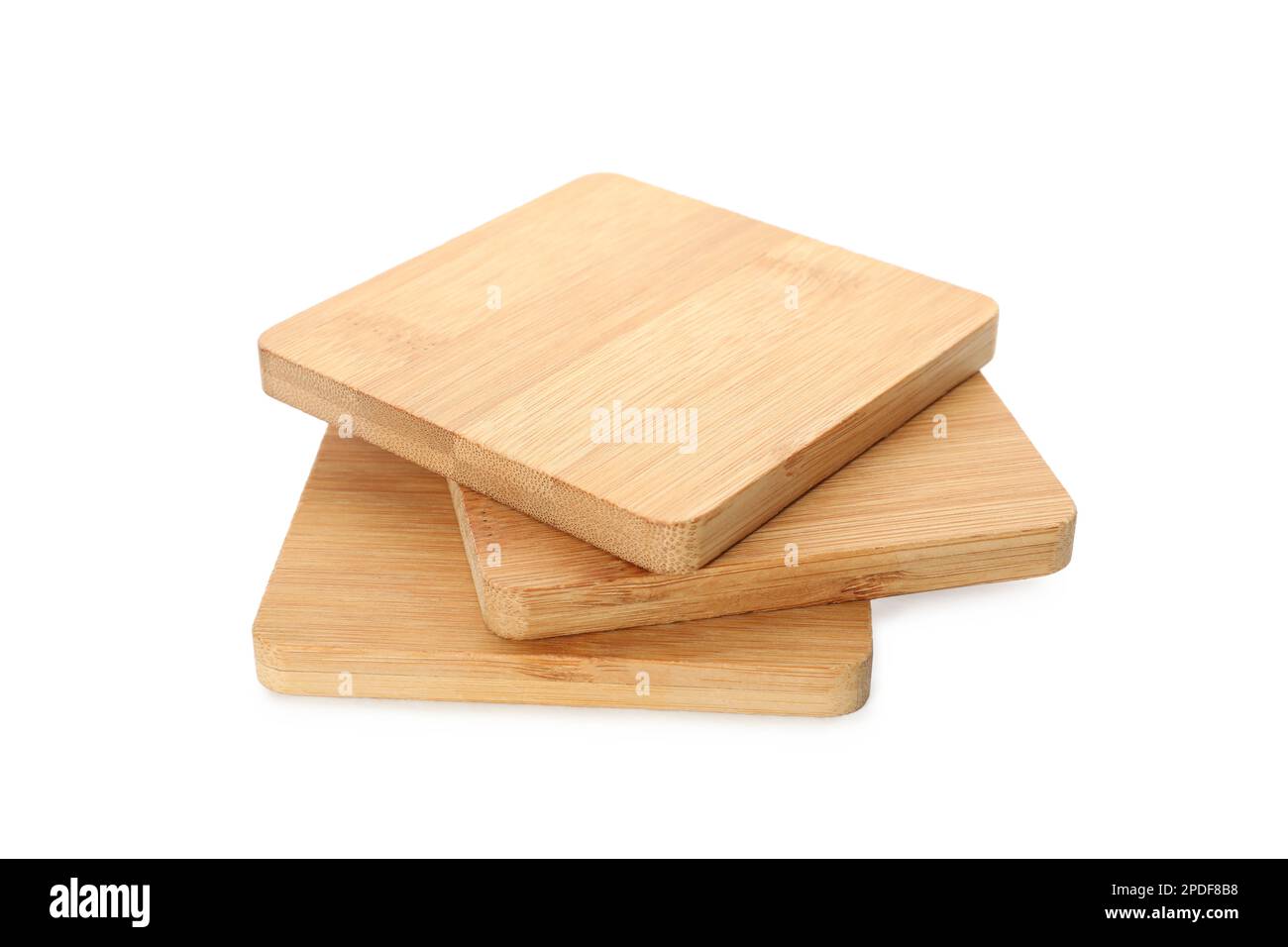 Stylish wooden cup coasters on white background Stock Photo - Alamy