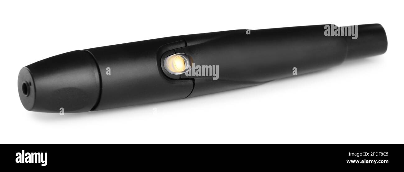 Lancet pen on white background. Diabetes control Stock Photo - Alamy