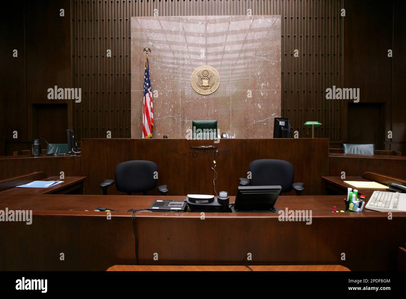 The bench of Judge Sim Lake's courtroom at the Robert Casey Federal ...