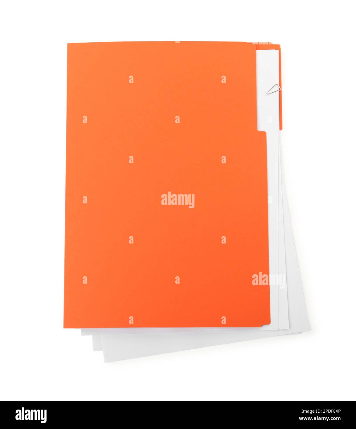Orange file with documents isolated on white, top view Stock Photo - Alamy