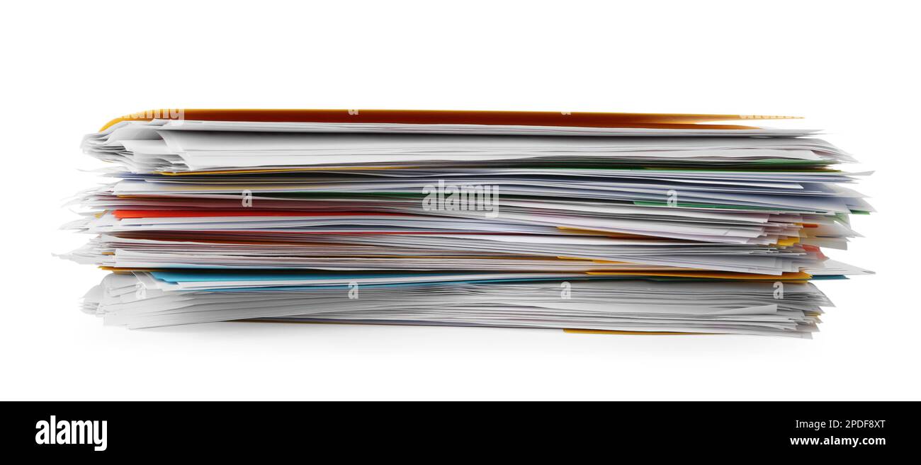 Stack of different files with documents on white background Stock Photo ...