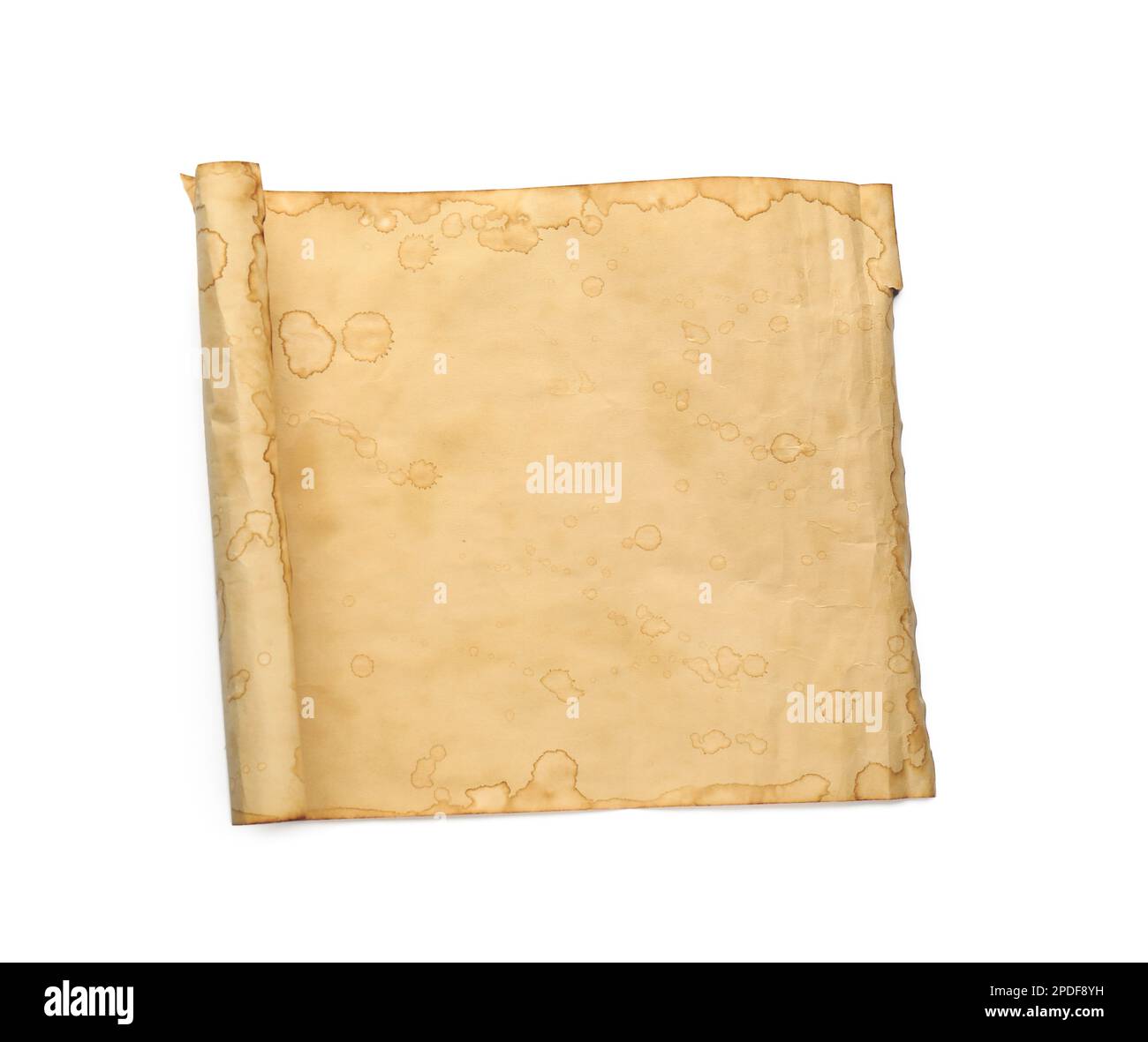 Sheet of old parchment paper isolated on white, top view. Space for ...