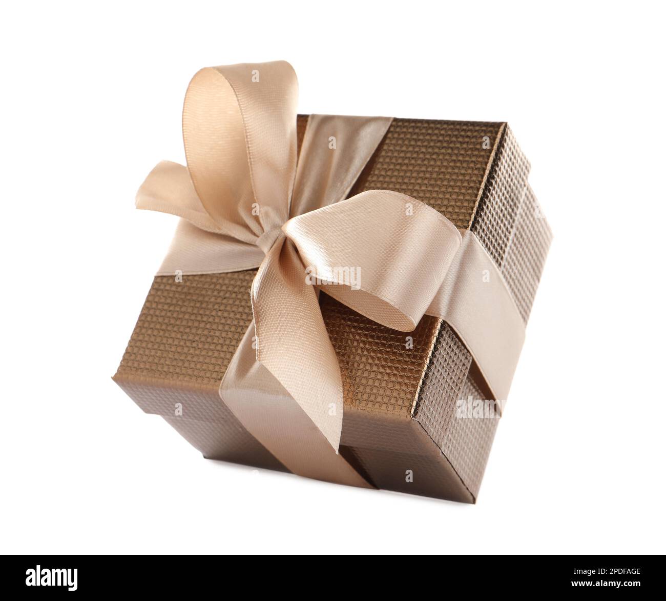 Beautiful gift box with ribbon and bow on white background Stock Photo ...