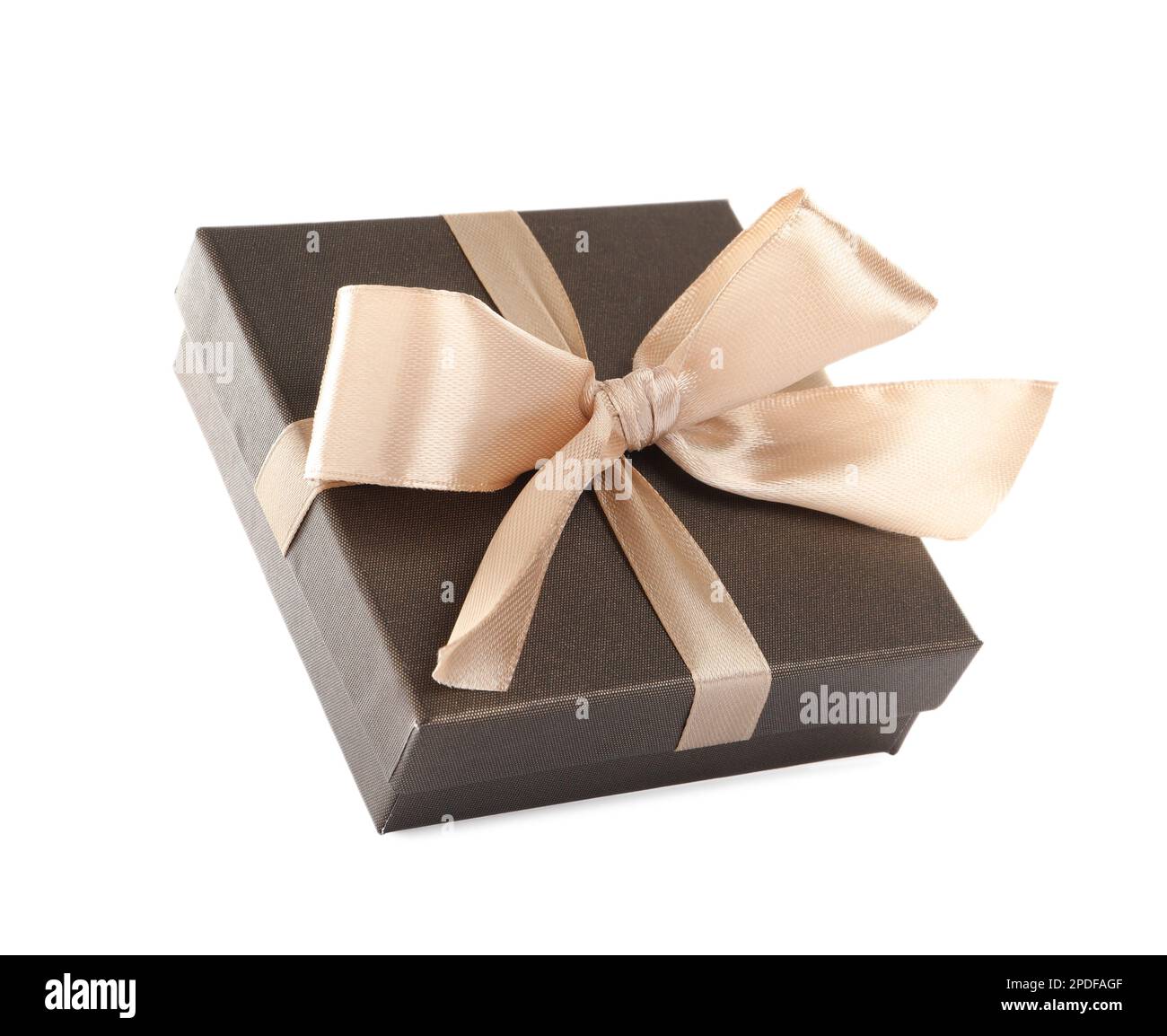 Beautiful gift box with ribbon and bow on white background Stock Photo ...