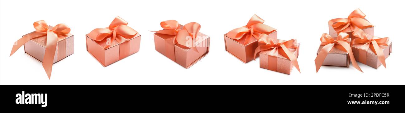 Set with beautiful gift boxes on white background. Banner design Stock ...