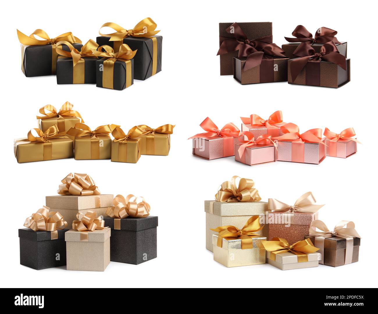 Set with beautiful gift boxes on white background Stock Photo - Alamy