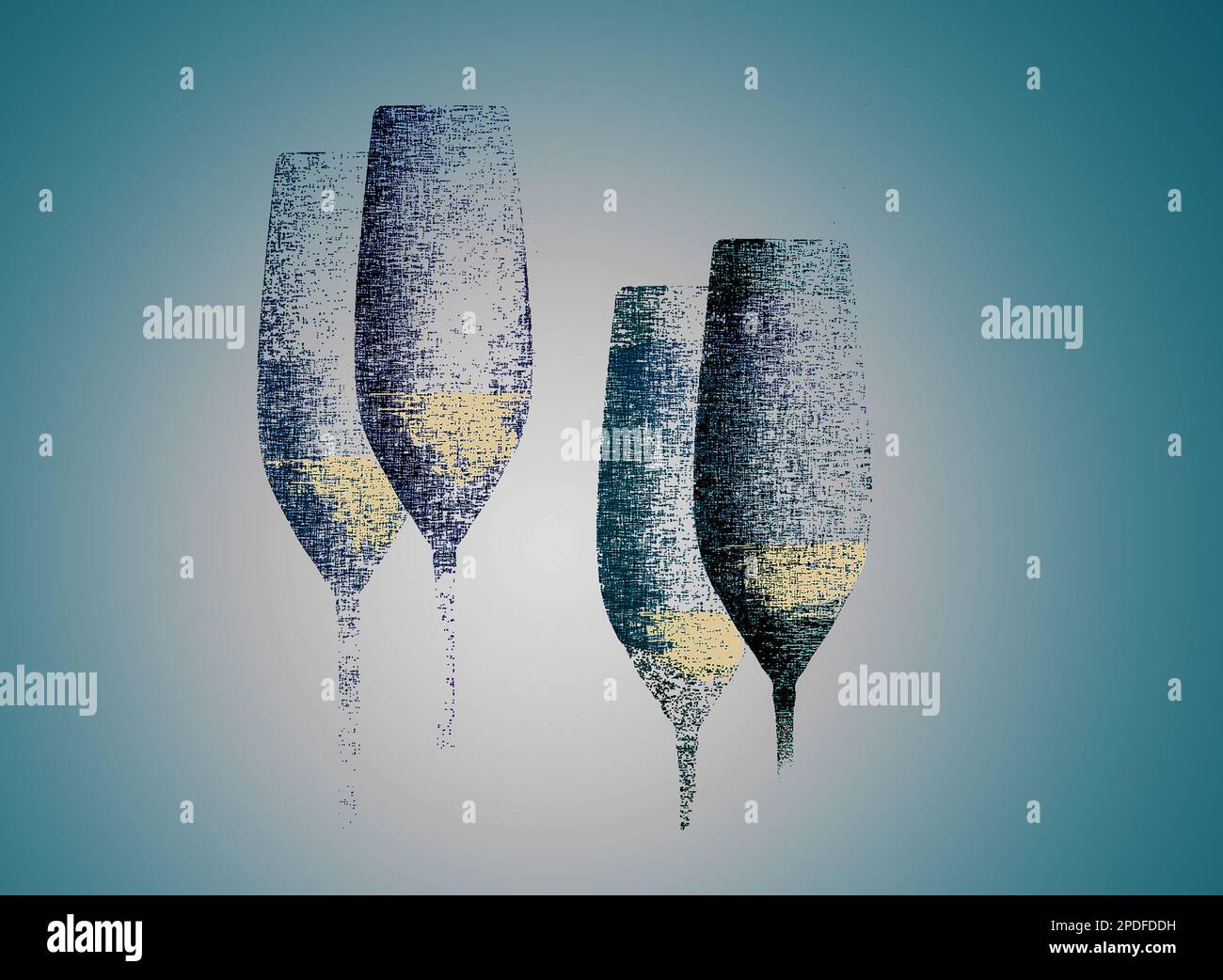 A stylish drawing of long stem glassware with a textured color finish ...