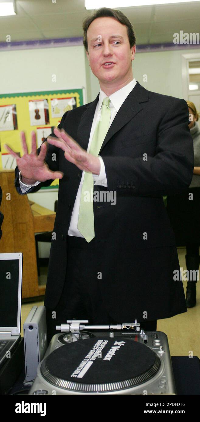 David Cameron, British Conservative Party leader, gestures as he was ...