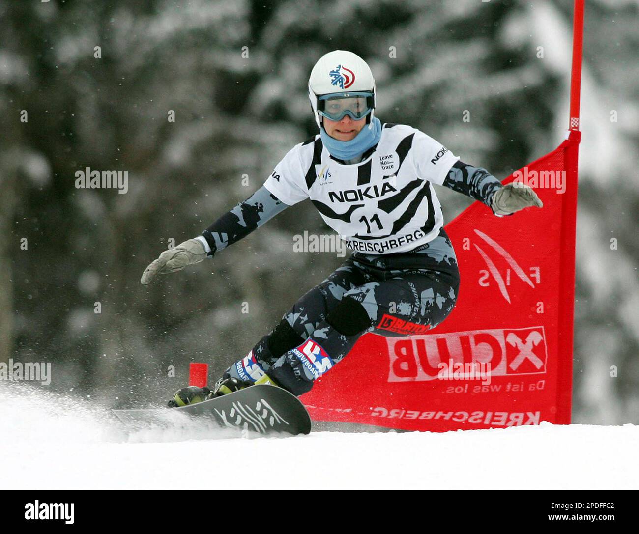 Rosey Fletcher from the United States slides down the course during the ...