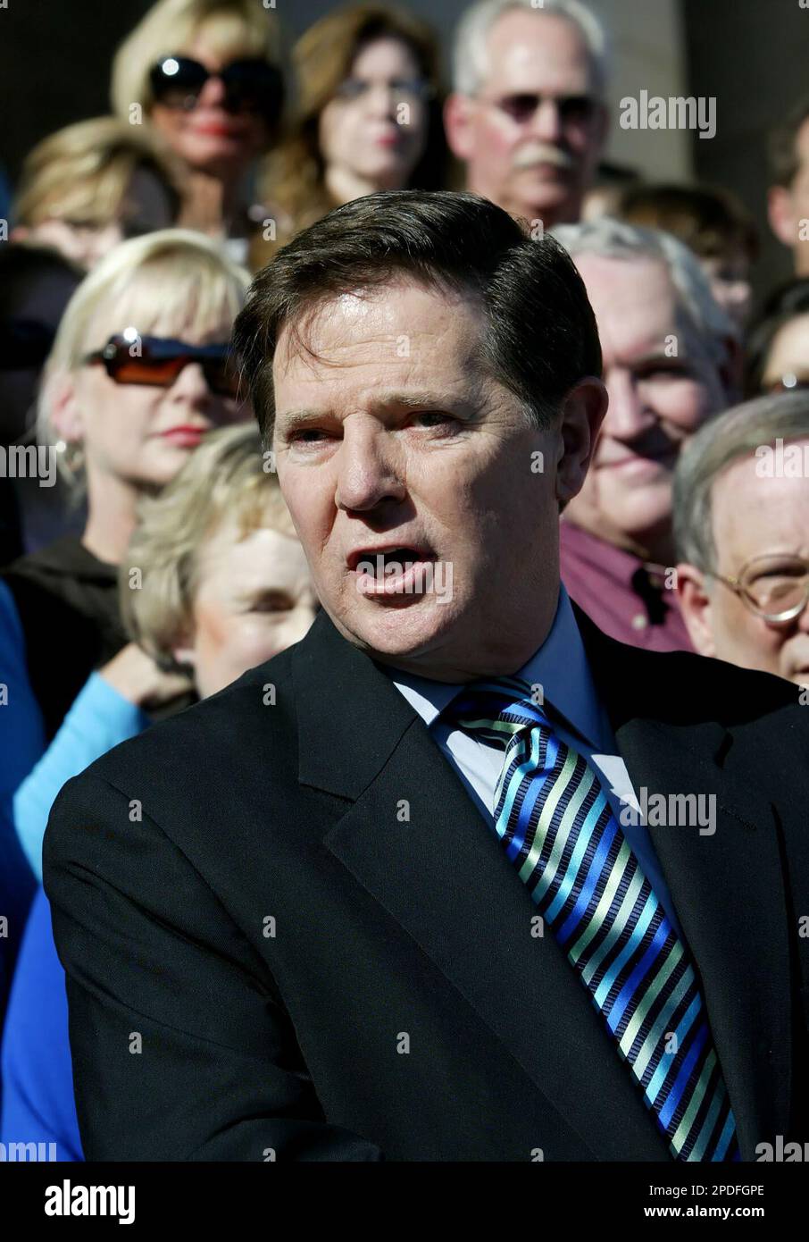 Embattled Rep. Tom DeLay speaks during a news conference after ...