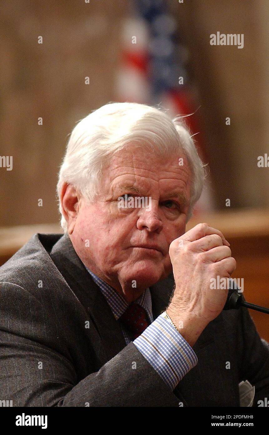 Senator Edward Kennedy, D-Mass., takes part in a roundtable meeting on ...
