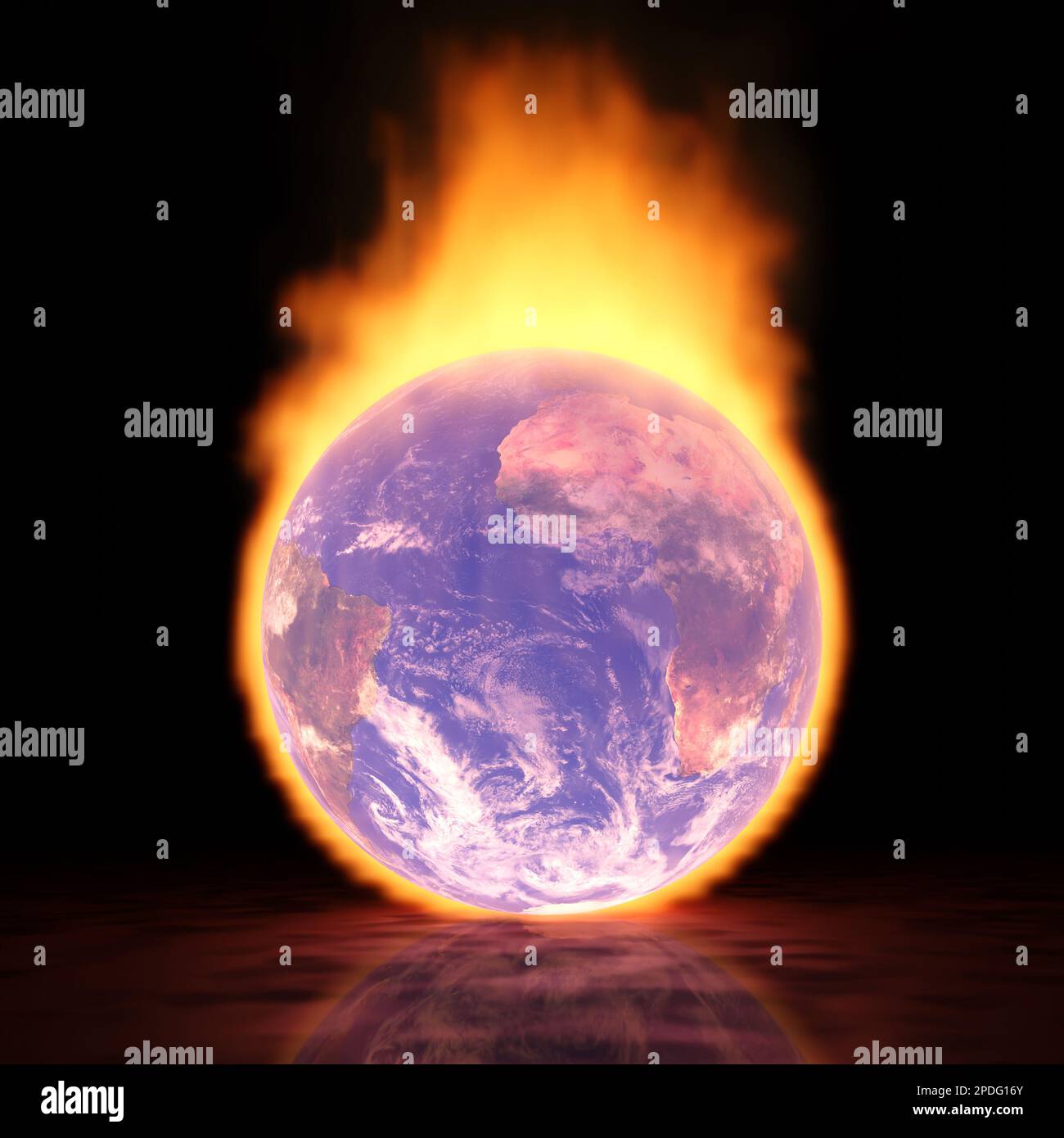 The World Is Burning: A 3D illustration of the Earth on fire Stock ...