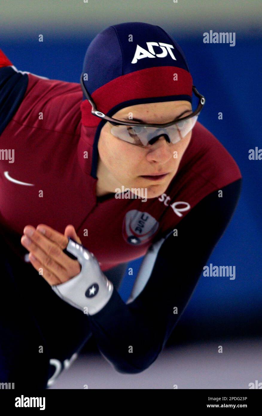 USA's Catherine Raney takes a turn in the 3000m women speedskating race ...