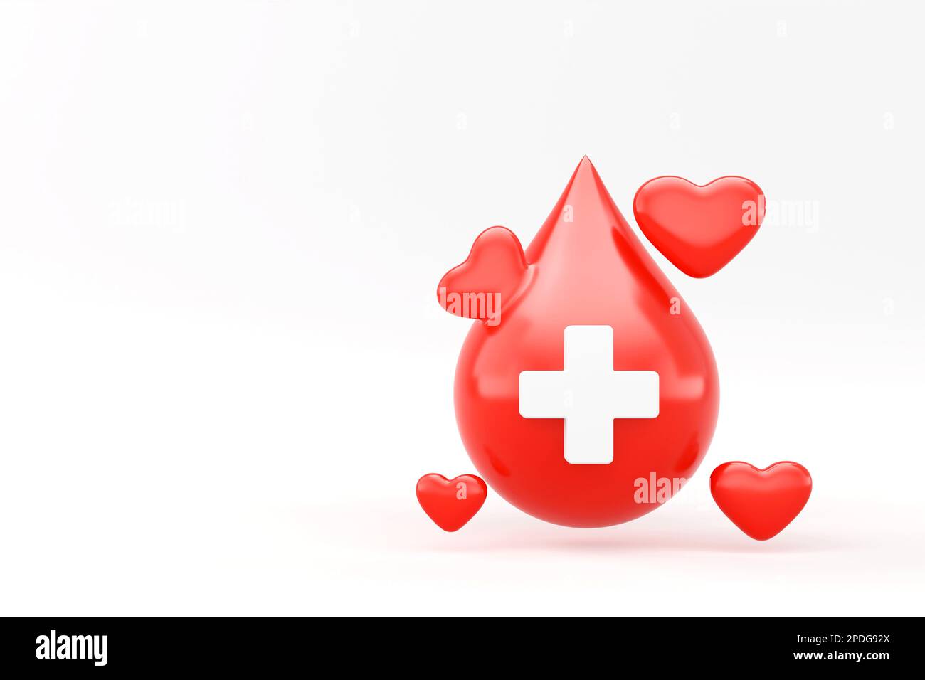 3d red blood drop with white cross sign with copy space background ...