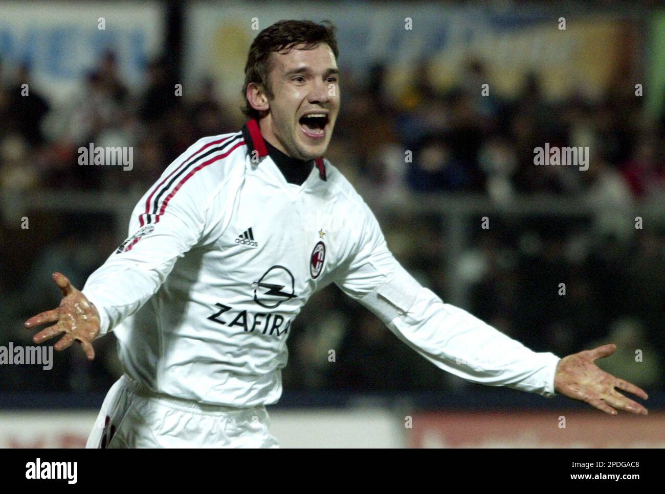 AC Milan striker Andriy Shevchenko of Ukraine celebrates after scoring ...