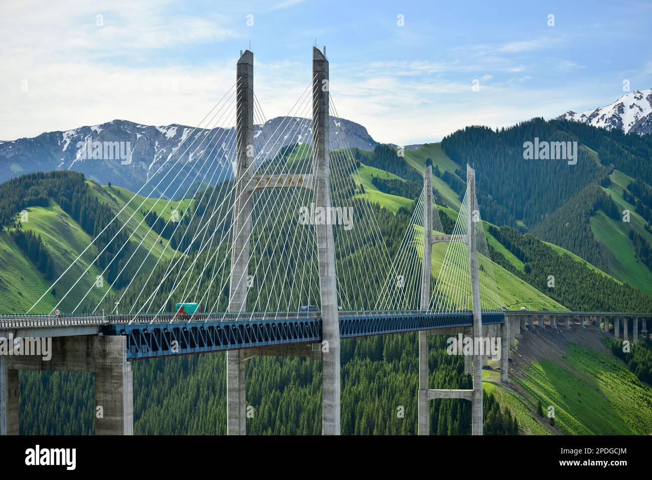 Guozigou Bridge is a cable-stayed bridge located in Xinjiang, China ...