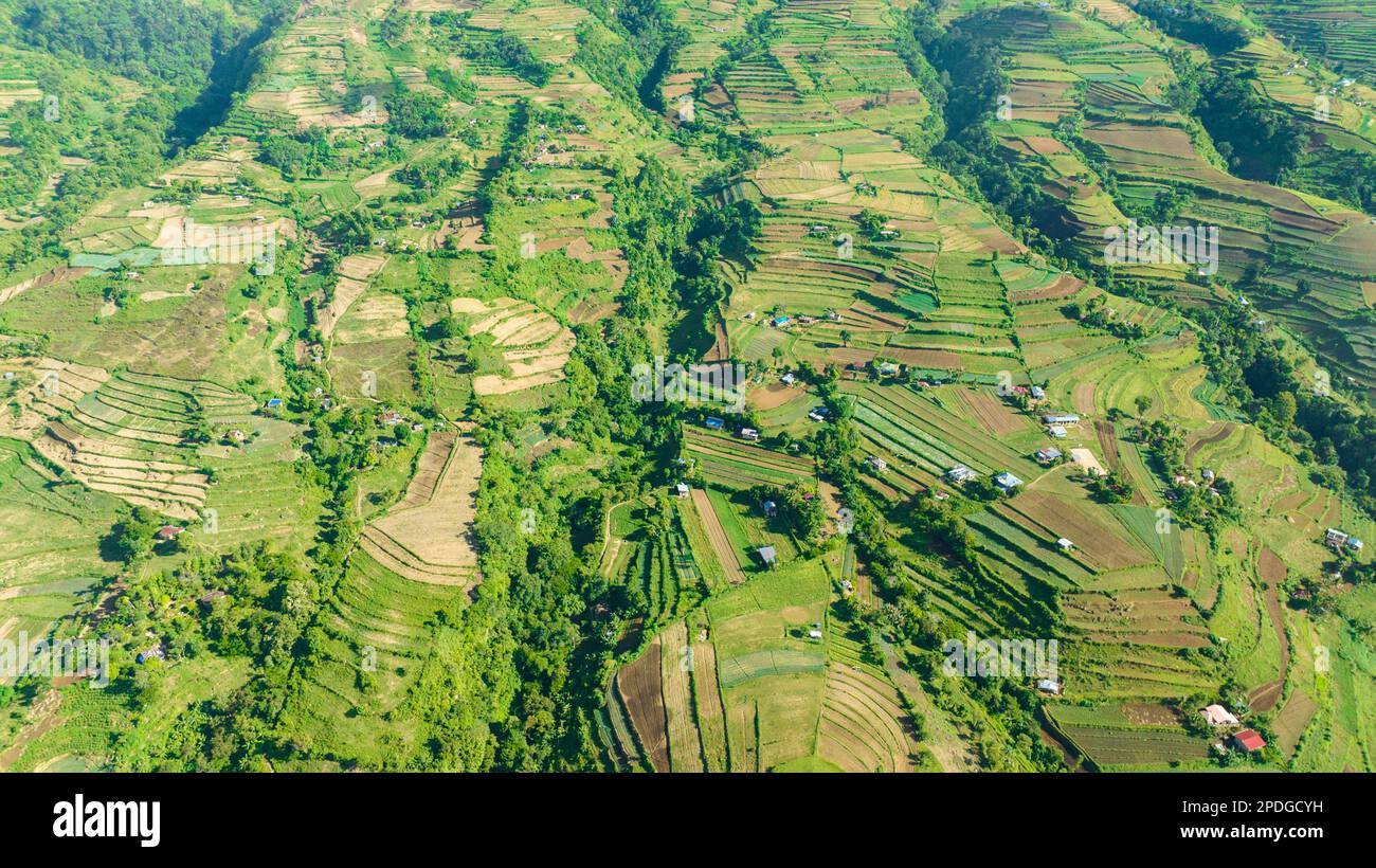 Agriculture and farmland view from above in a mountainous area near the ...