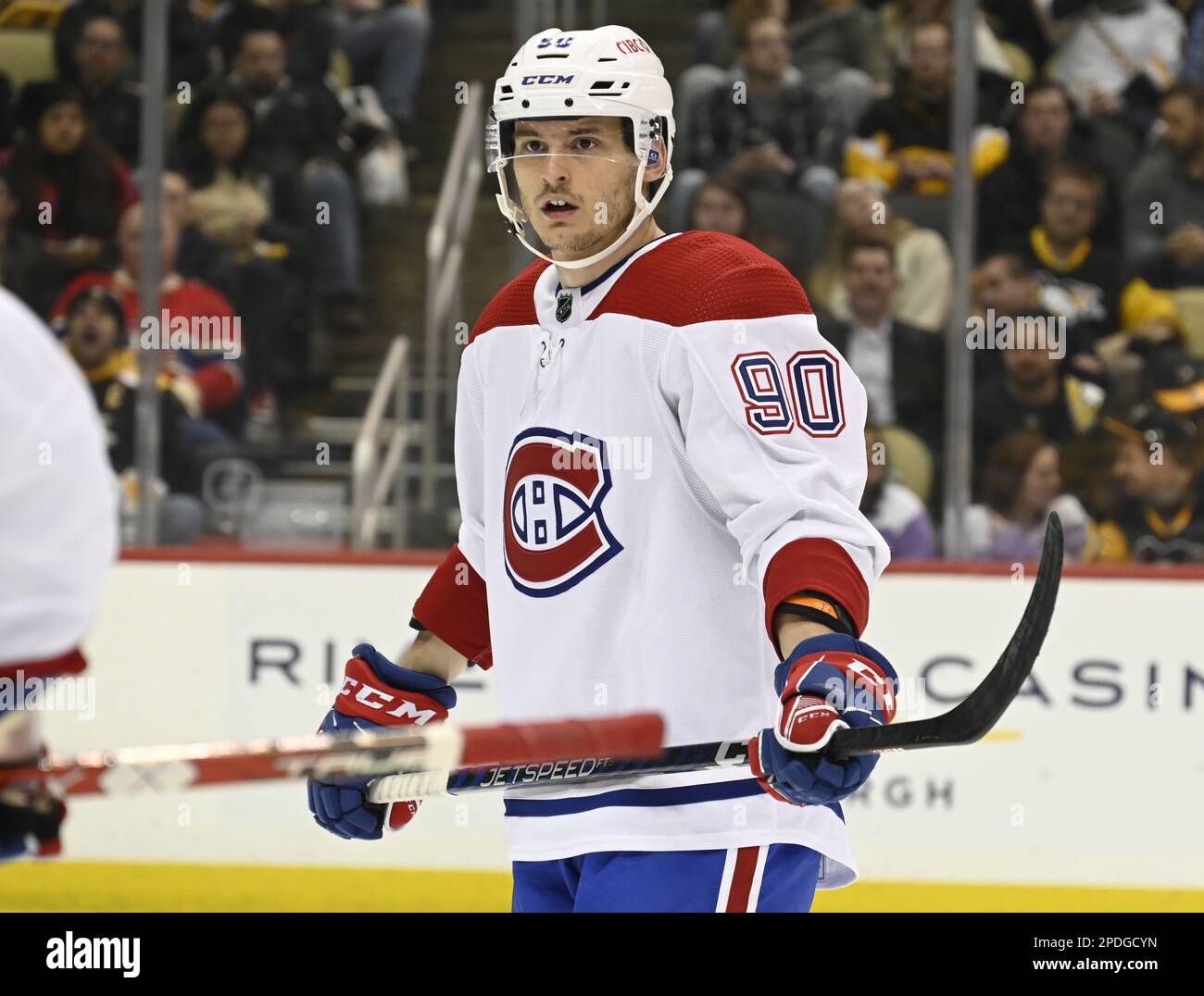 Montreal Canadiens center Anthony Richard (90) skates in for the face ...