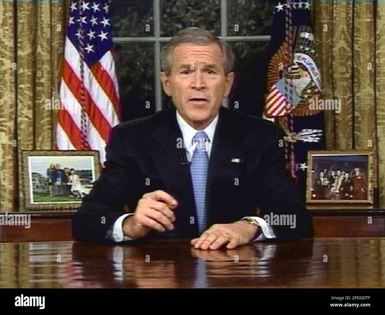 In this image taken from television, President Bush speaks to the ...