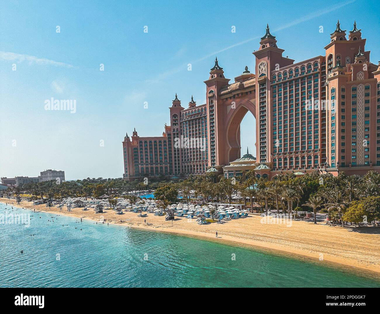 View from the promenade and tram monorail in The Palm Jumeirah island ...