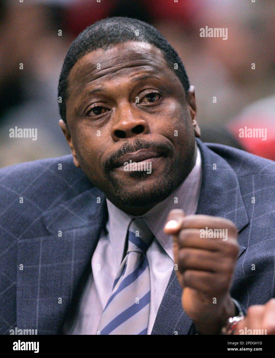 Houston Rockets assistant coach Patrick Ewing gestures during the first ...