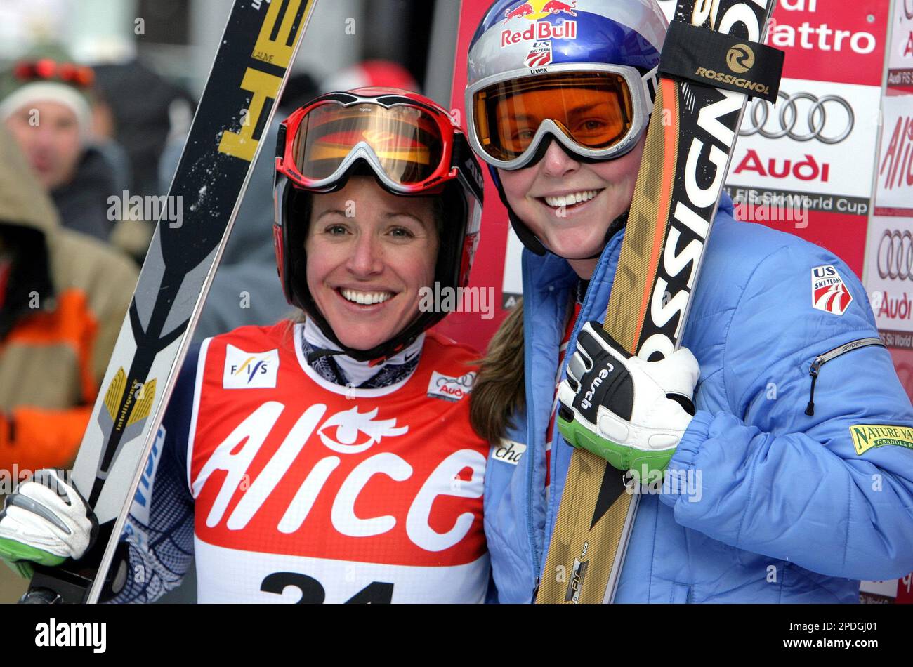 United States' Caroline Lalive, left, and compatriot winner Lindsey ...