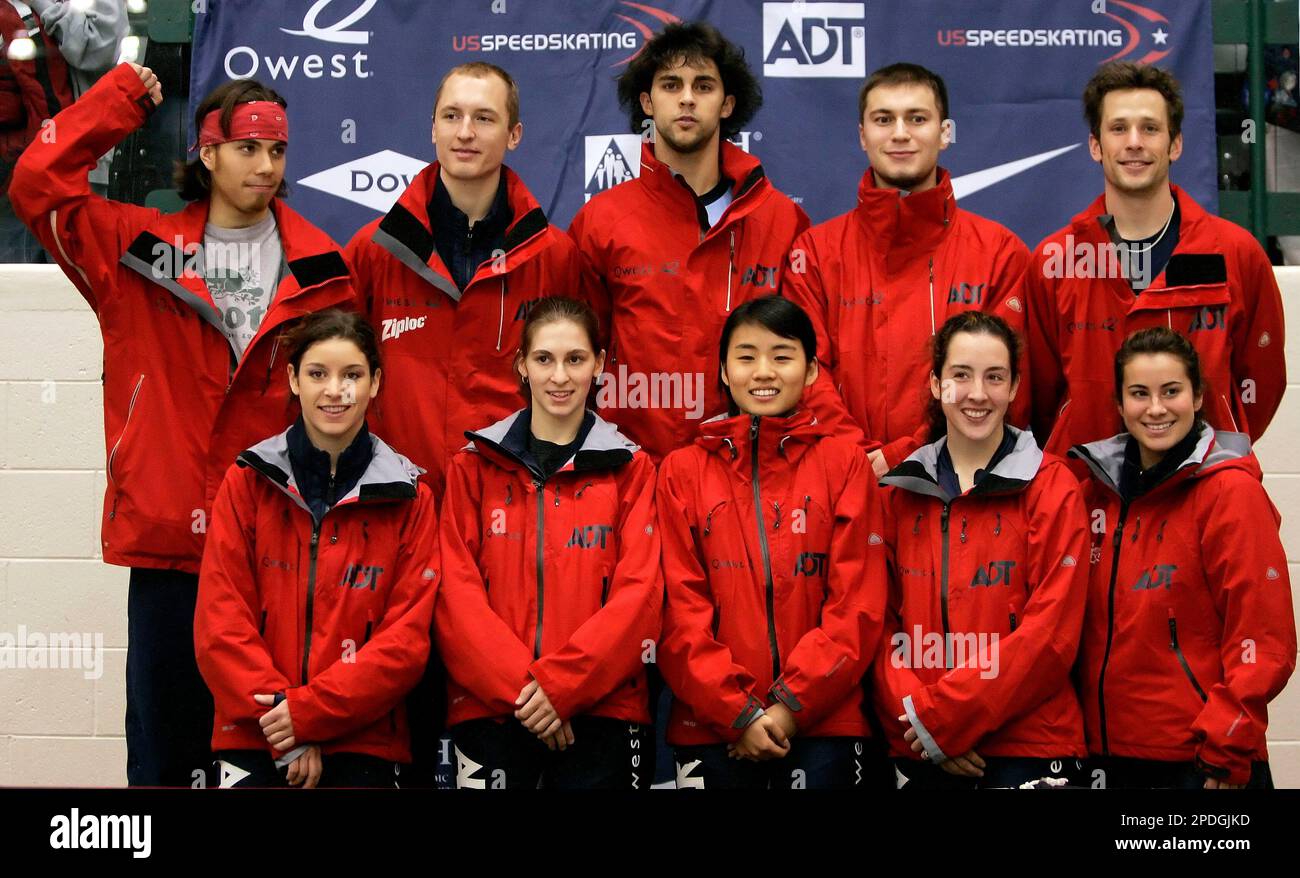 The U.S. Olympic men's and women's short track team pose after the U.S ...