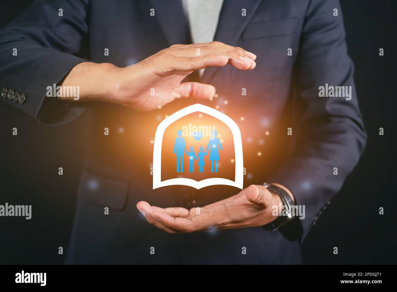 Businessman holding healthy family symbol. Family protection health ...