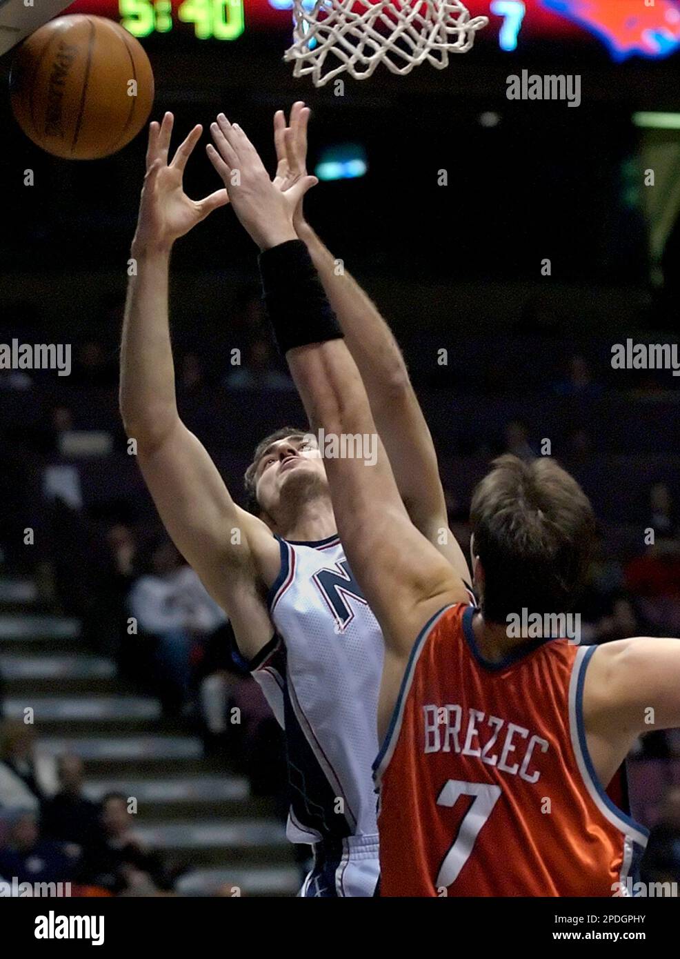 Charlotte Bobcats' Primoz Brezec (7), of Slovenia, blocks a shot by New ...