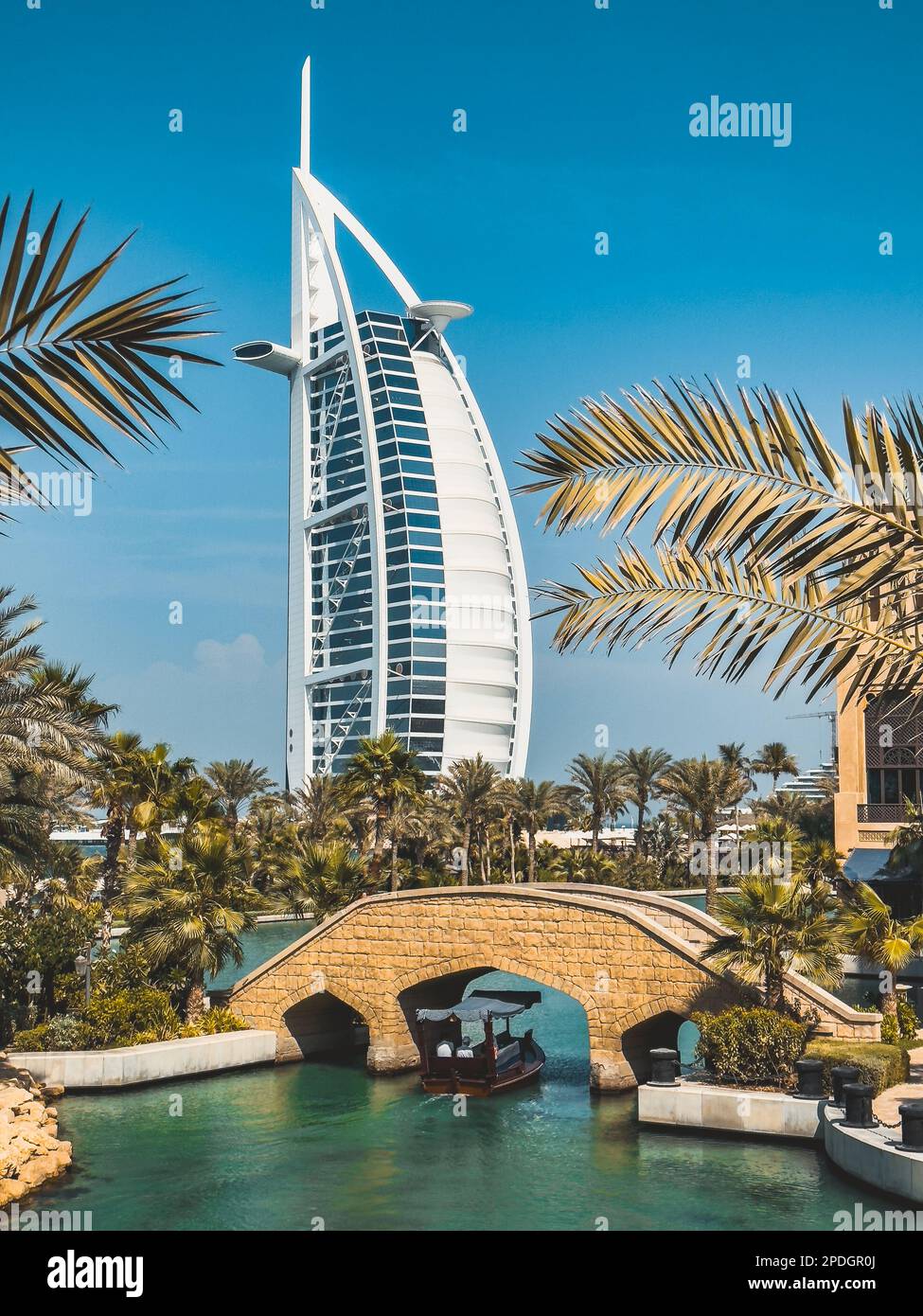 View of Burj Al Arab from Souk Madinat Jumeirah in Dubai, traditional ...