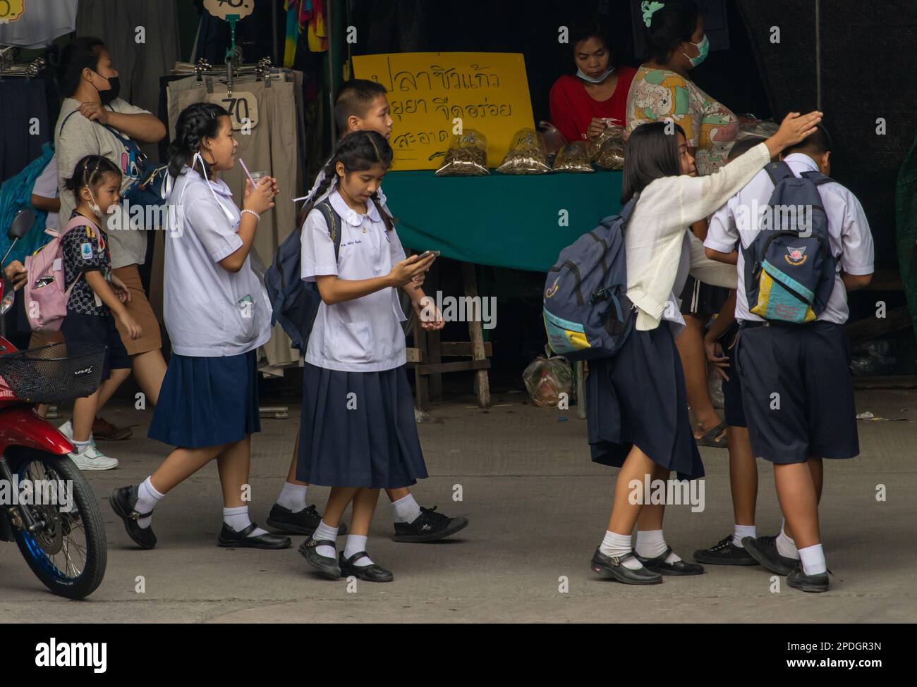 SAMUT PRAKAN, THAILAND, FEB 17 2023, Children in school uniforms play ...