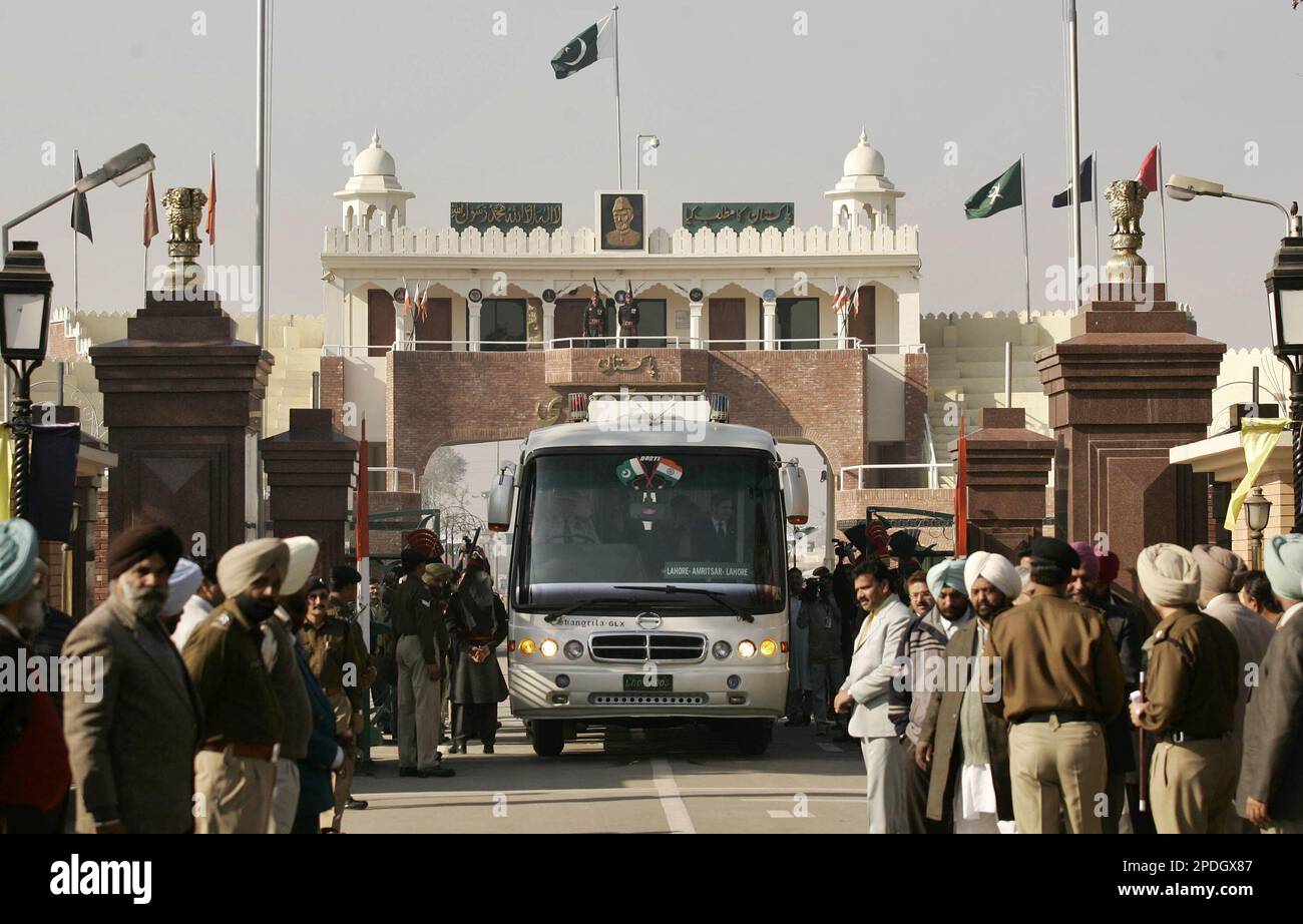 A Pakistani bus enters Indian territory during its trial Lahore ...