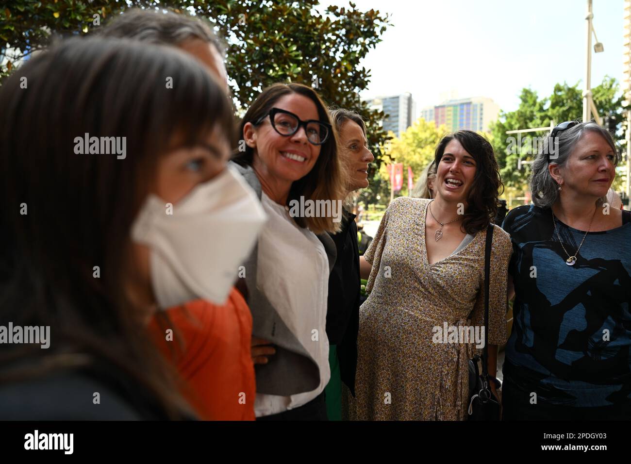Climate activist Deanna Coco (2nd from right) at the Downing Centre ...