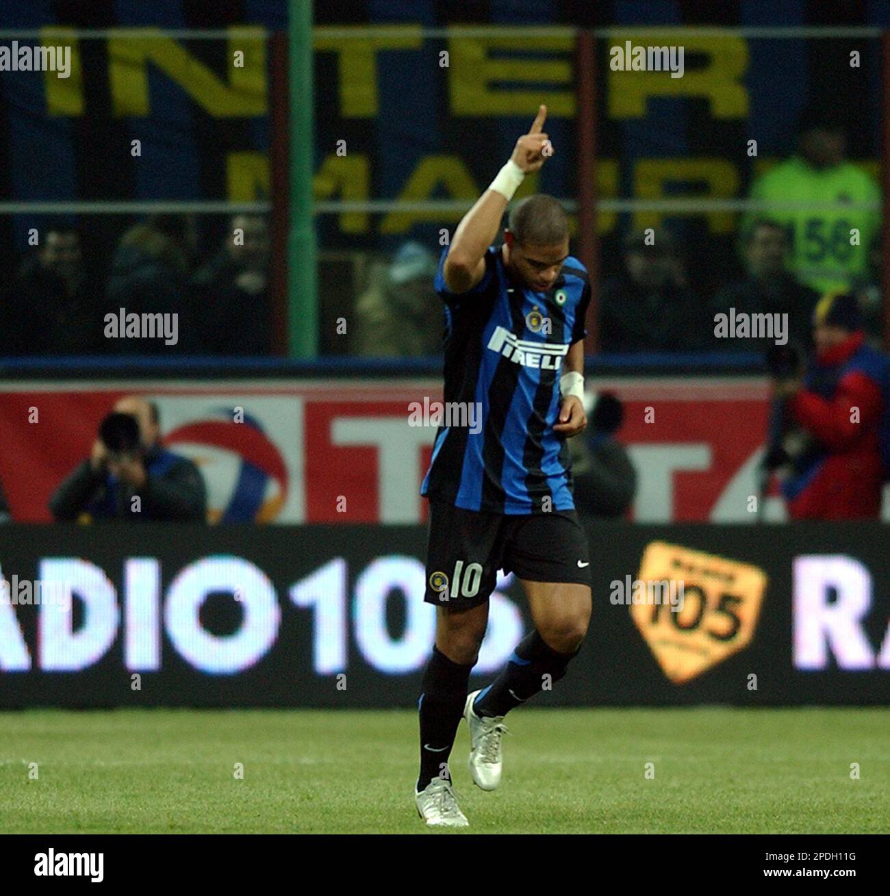 Inter Brazilian soccer star Adriano reacts after scoring agains AC ...